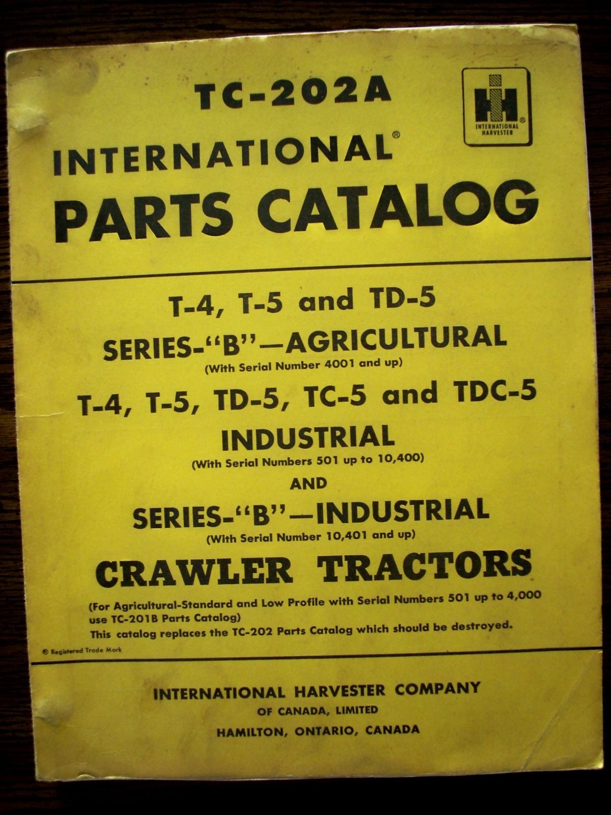 IH Farmall Mccormick International T4 T5 TD5 TC5 TDC5 Crawler Parts ...