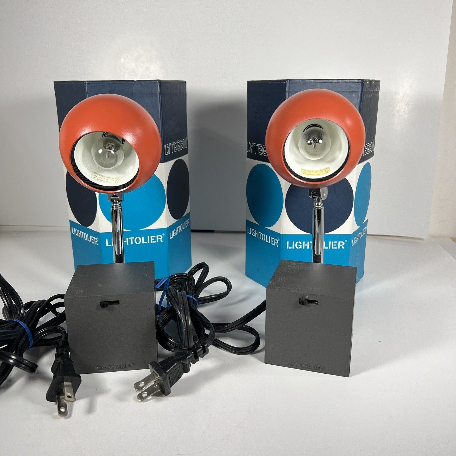 Pair Of Michael Lax's "telescoping" Red/Orange Lytegem Lightolier Desk ...