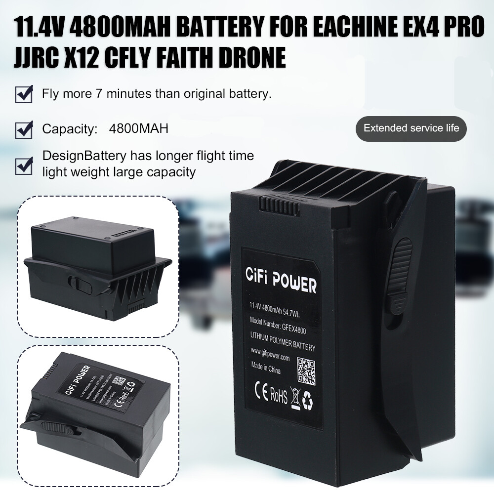 11.4V 4800mAh Flight Battery for Eachine EX4 Pro/JJRC X11/CFly Faith ...