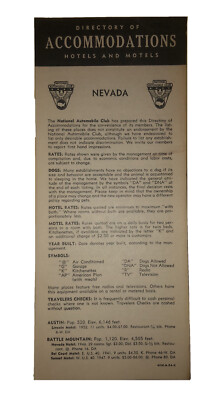 1952 Nevada National Auto Club Map Directory Of Accommodations Hotel ...