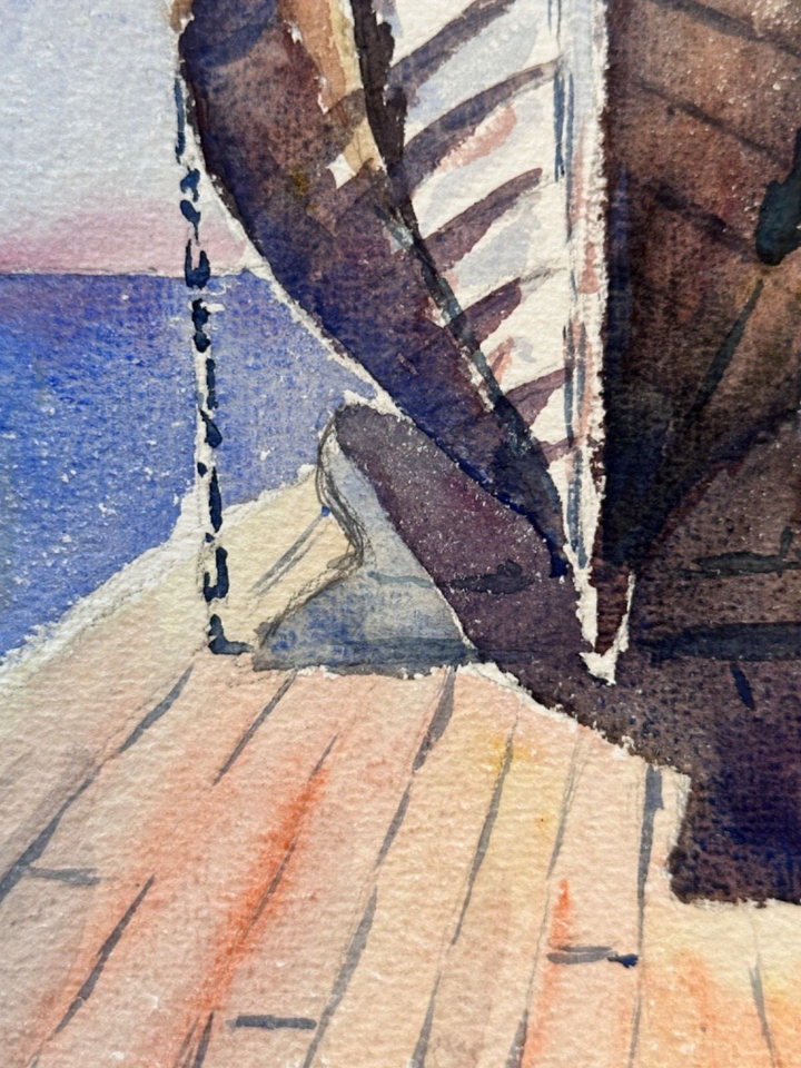 Original Drawing Sky Marine Orientalist Mattéo Brondy 1917 Morocco Boat ...