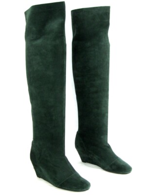 ROBERT CLERGERIE Bottes chaussette compensées cuir daim stretch vert 5 ...