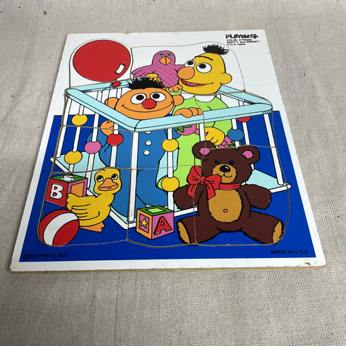 VTG PLAYSKOOL Baby Bert and Ernie Crib 316-25 Wooden Puzzle 2-5 Years ...