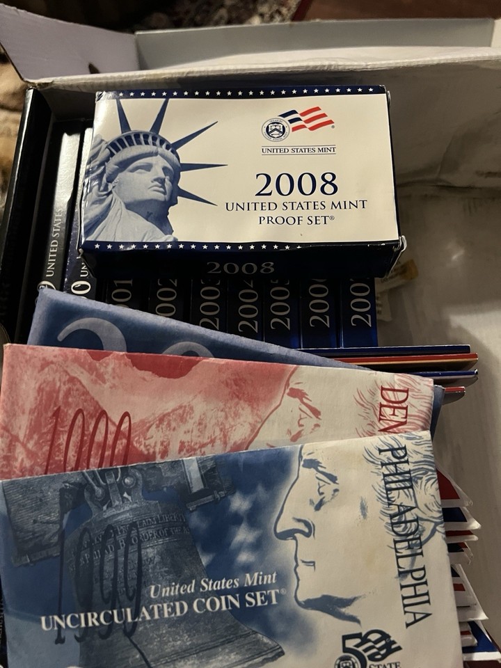1999-2008 US Mint Proof Sets OGP Box & COA Lot 109 Coins (10 Annual ...