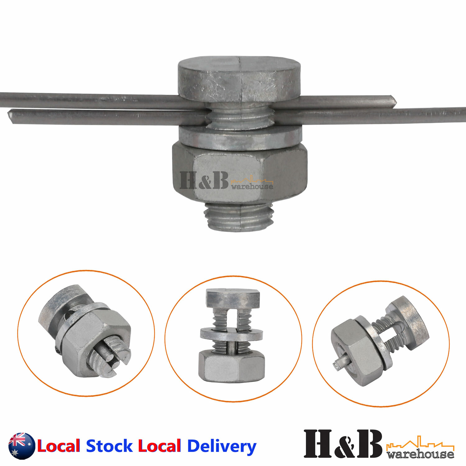 1X Galvanised Electric Fence Split Bolt Wire Joint Clamps Cable Joiner ...