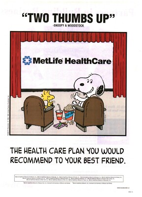 1994 VINTAGE PRINT AD - METLIFE AD - SNOOPY WOODSTOCK ..TWO THUMBS UP ...
