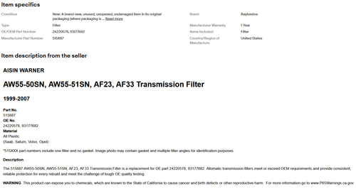 Raybestos 515887 AISIN WARNER AW55-50SN,AW55-51SN,AF23,AF33 ...