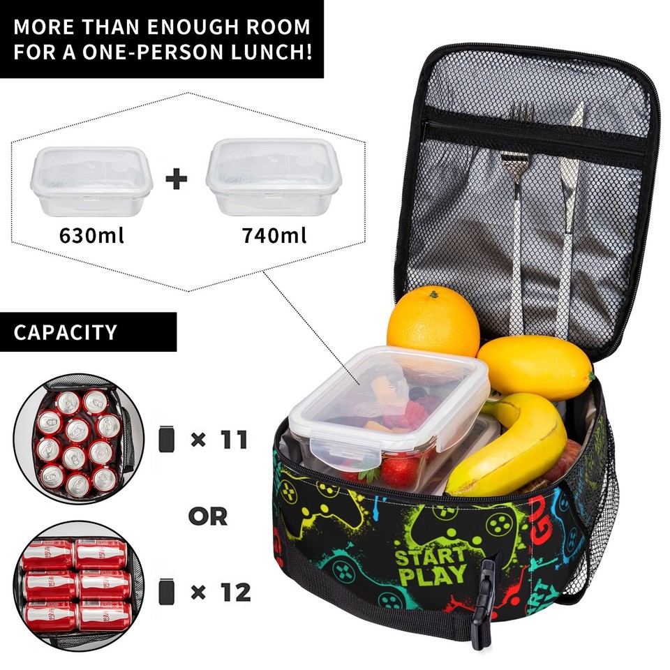 Video Game Controller Insulated Lunch Bag Reusable Box Portable Tote ...