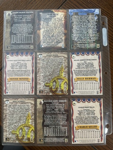 Lot of 9 Ted Williams Baseball Cards, 1993-1994. Includes Gehrig, Maris ...