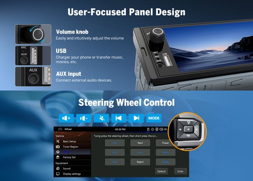 In Dash 1DIN CarPlay Android Auto 6.36" IPS Car Stereo Radio Bluetooth ...