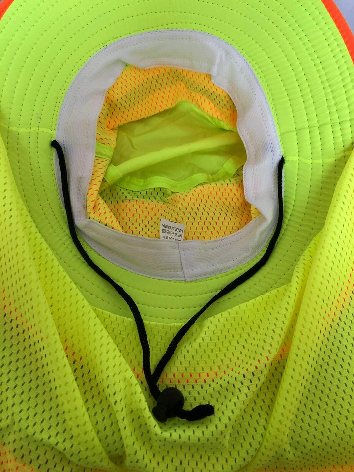 Men High Visibility Reflective Sun Hat Neck Flap Wide Brim Boonie ...