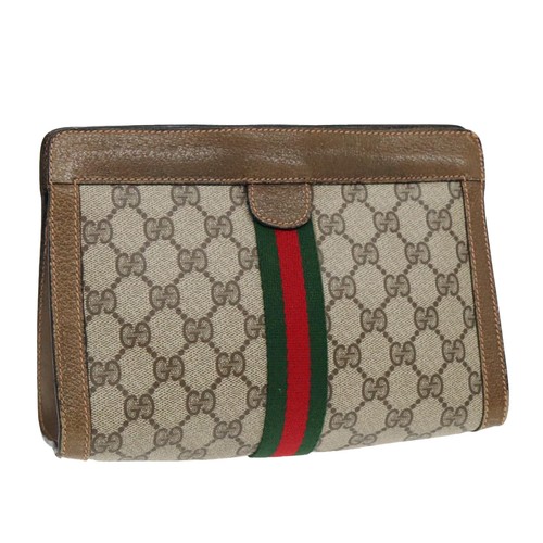 GUCCI GG Supreme Web Sherry Line Clutch Bag PVC Beige 89 01 001 Auth th5344 | eBay