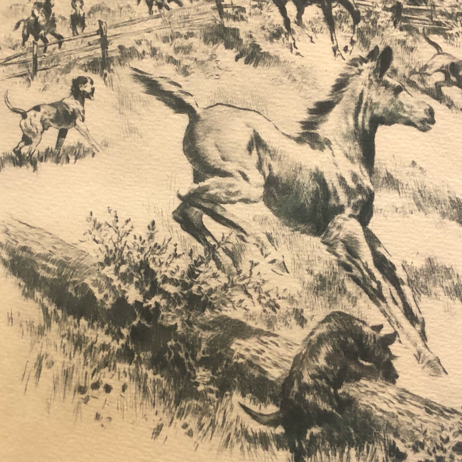 PALENSKE SIGNED "Here We Go" Drypoint Etching Horse Dog Pointer Pony ...