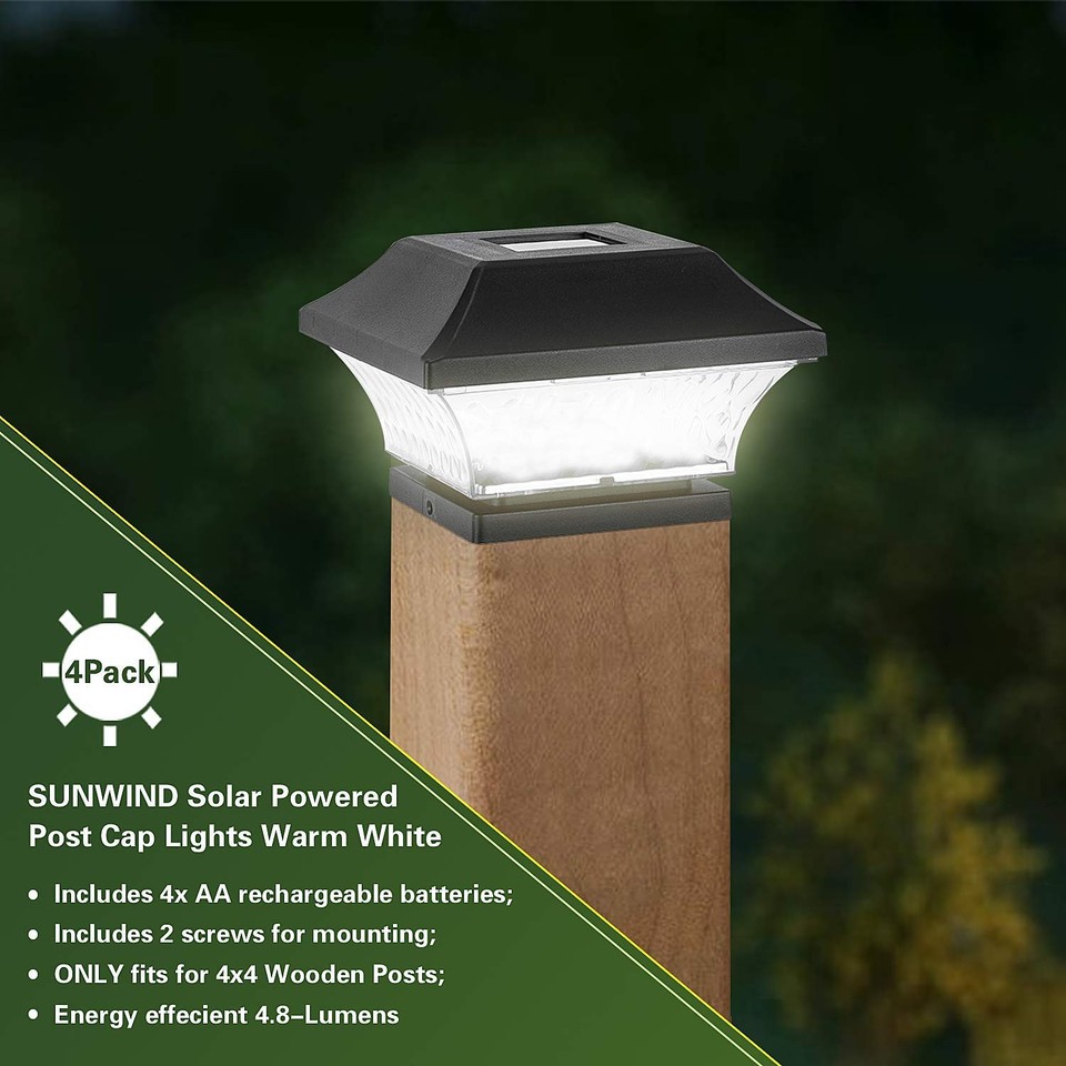 SUNWIND Solar Post Cap Lights Outdoor - 4 Pack LED Fence for 4X4 Black ...