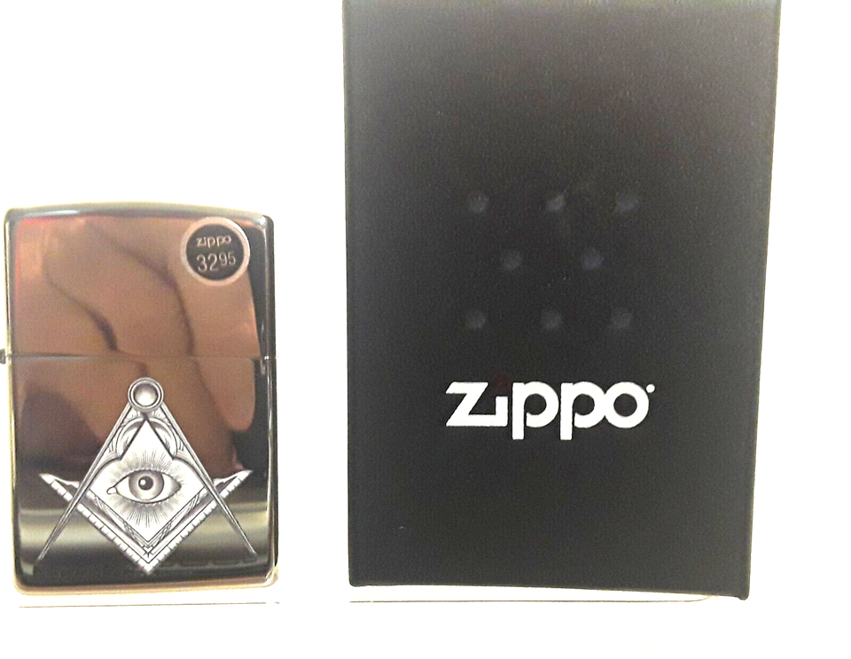 Zippo Masonic Compass and Square Lighter, High Polish Chrome NEW IN BOX ...