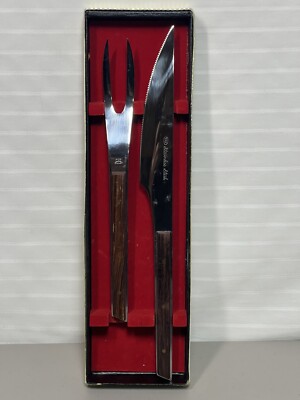 Vintage Yax JAPAN Wood Handle Stainless 13” Steel Knife & 10” Fork Set ...