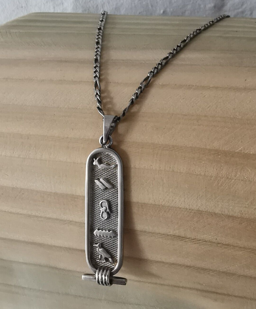 Egyptian Sterling SIlver Ingot Pendant & Figaro Chain… - Gem