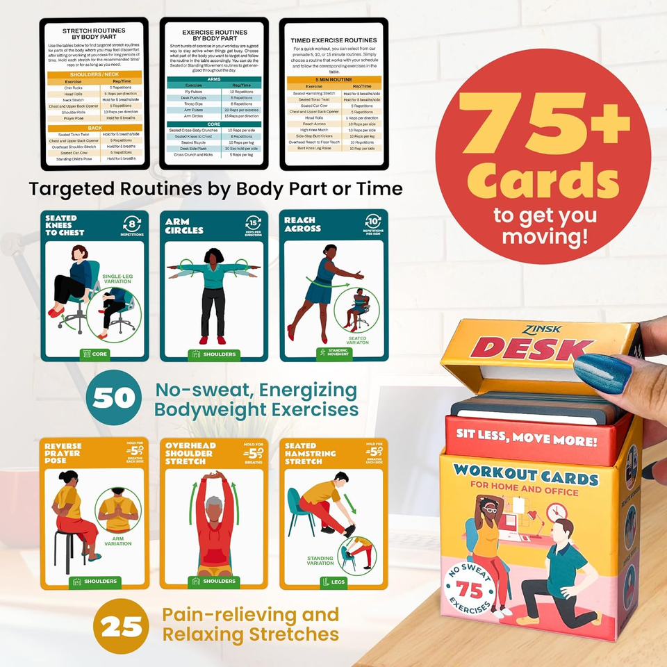 75 Desk Workout Cards - 25 Stretches 50 Bodyweight Exercises to Make ...