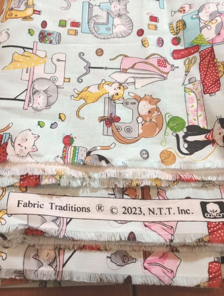 3.0 Yards Cotton Quilt Fabric JOANN Cats Napping Sewing Machines Fabric ...