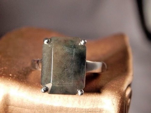 Ladies 12.82 Ct. Emerald Cut Vesuvianite Idocrase Ring Sterling Silver ...