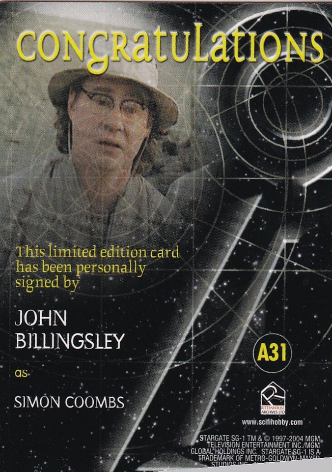 Stargate SG-1 Autograph Card A31 John Billingsley as Simon Coombs | eBay