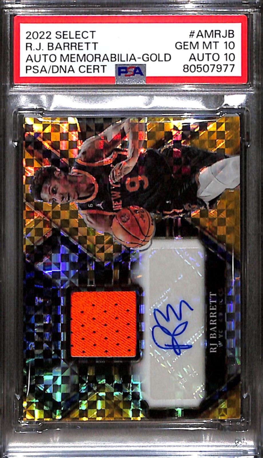 2022 Select Gold Prizm RJ Barrett Signed AUTO Patch 4/10 Knicks PSA 10/ ...