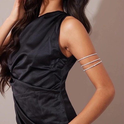 3 Layered Rhinestone Arm Cuff Jewelry for Women Silver Shiny Bangle ...