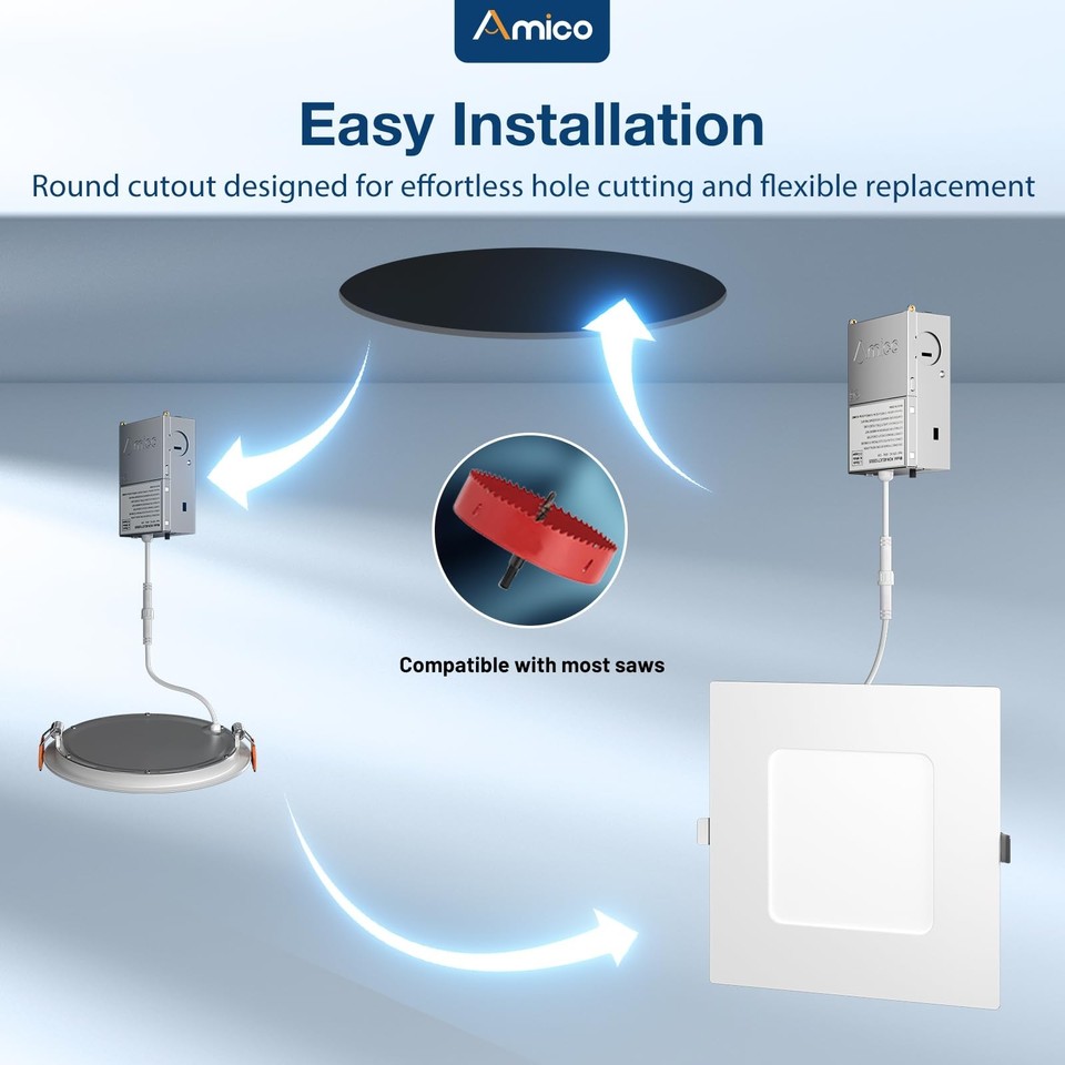 6 Pack 6 Inch Ultra-Thin LED Square Recessed Light with Junction Box ...