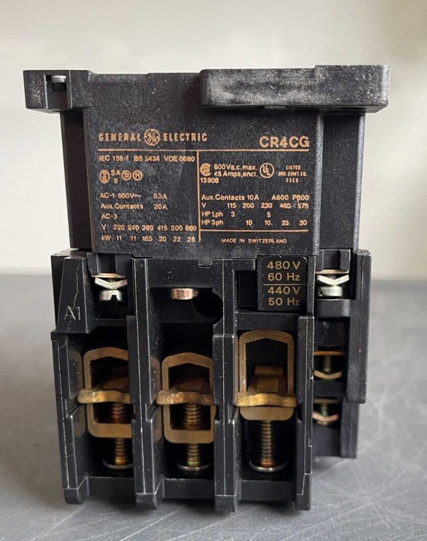 GENERAL ELECTRIC CONTACTOR CR4CG 3 POLE GE,600V a c max,45 amps 13908 ...