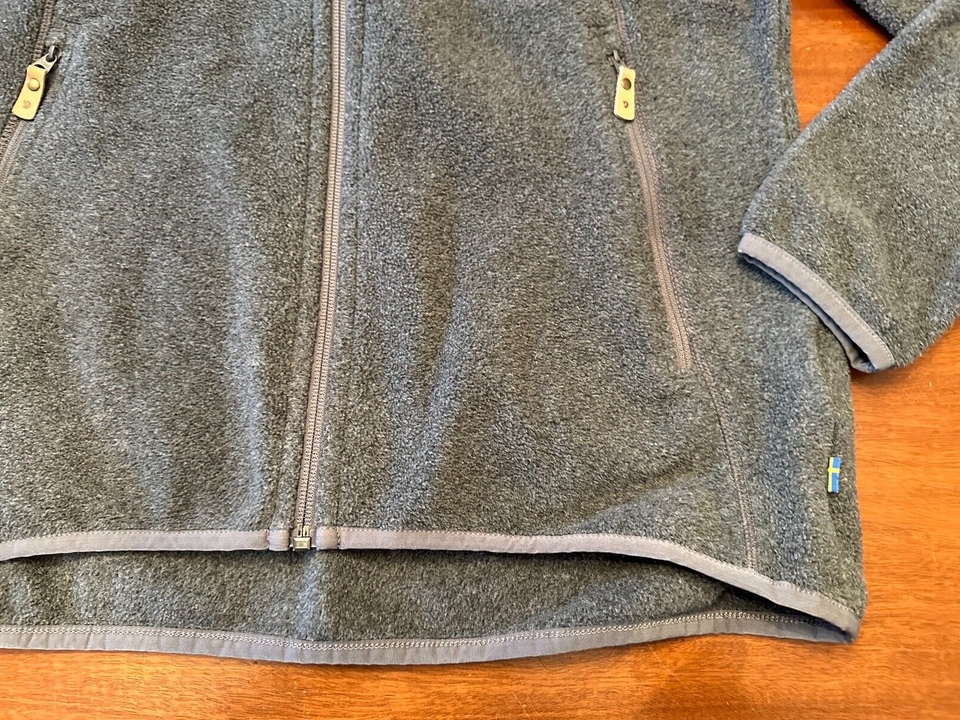 EX FJALLRAVEN gray STINA FLEECE zip front FOX LOGO warm chic JACKET ...
