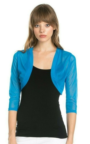 Fashion Secrets Women's Turquoise Chiffon Bolero Shrug Cropped Jacket ...
