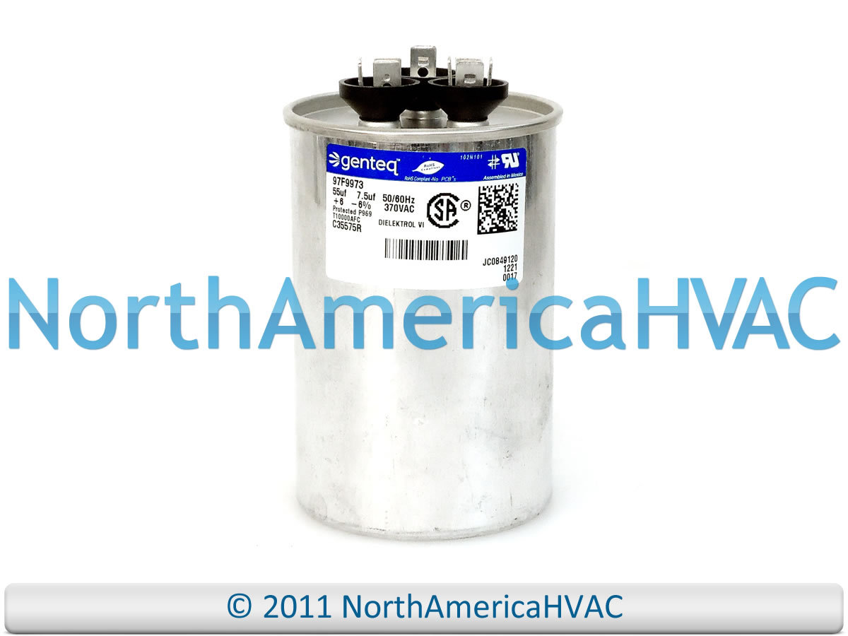 Capcom Dual Run Capacitor 55/7.5 uf MFD 370 volt Fits GE Genteq ...