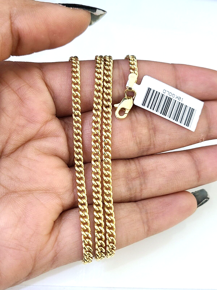 10k Gold Miami Cuban Chain & Round Charm Pendent SET 3mm 20 Inches ...