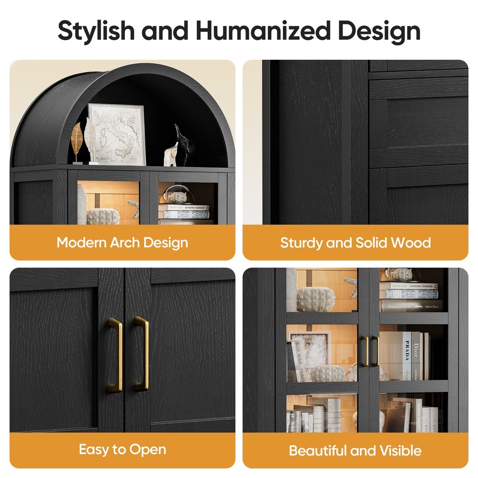 Arched Display Cabinet Storage Cabinet Wood Tempered Glass Inside ...
