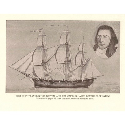1922 Lithograph Nautical Sailing Ship "Franklin" James Devereux of ...