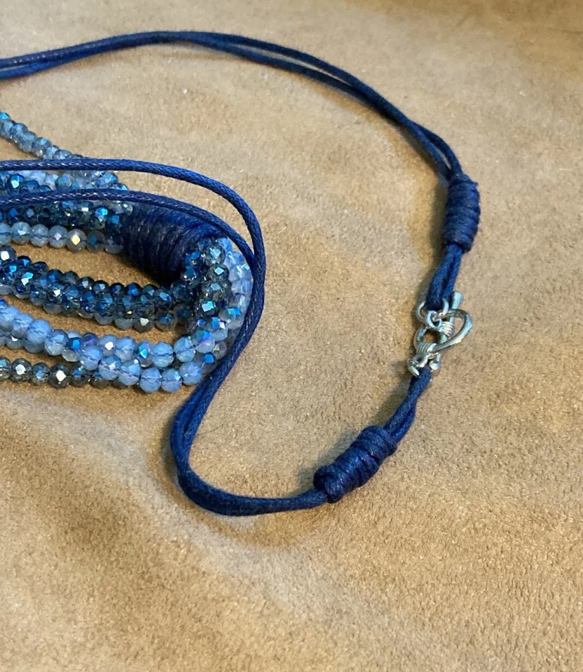 Navy Blue Cord Necklace With Pale Blue Seed Bead Tassel C24-25 | eBay