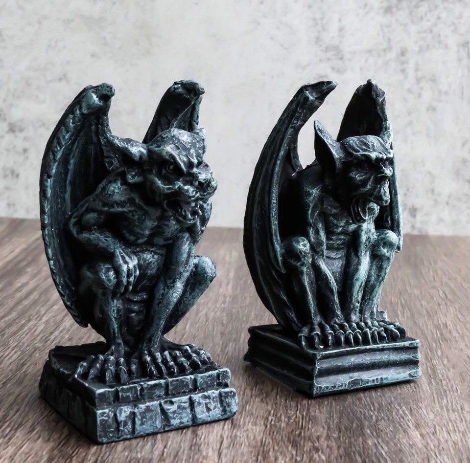 Ebros Notre Dame Guardian Mini Gargoyle Statue Set of 2 Miniature 2.5 ...