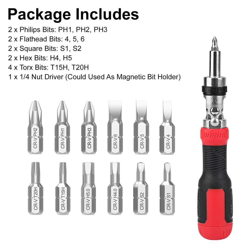 13-in-1 Multi Screwdriver with Flat Head Square Torx Hex Phillips 1/4 ...