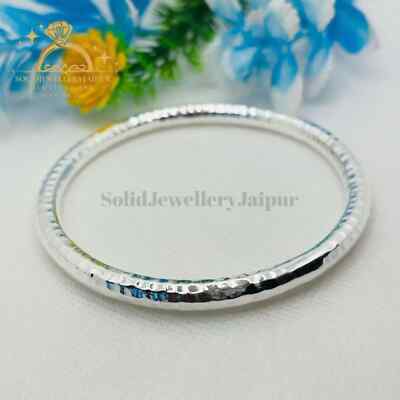 Silver 7 mm Hammered Bangle Solid 925 Sterling Silver Thick Rounded Bangle Her | eBay
