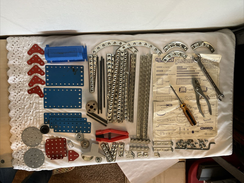Gilbert Gabriel Erector Set Lot Blue Motor Case Axle Rods Plates Strips ...