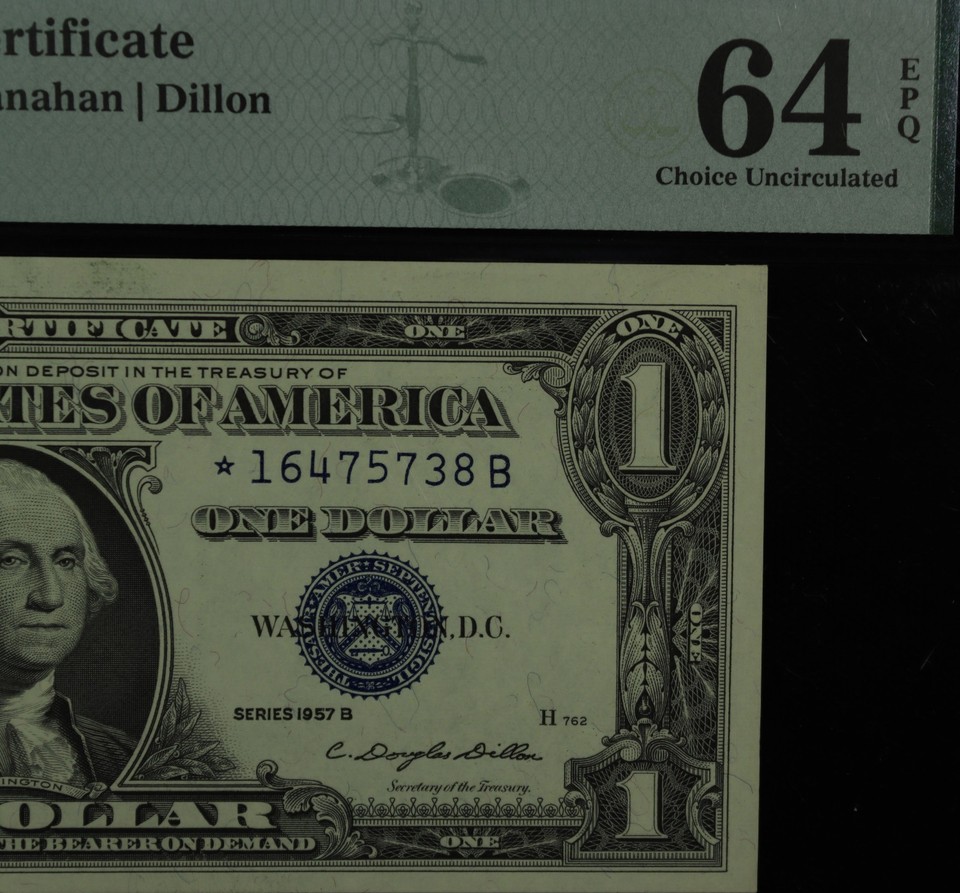 $1 Silver Certificate Star Replacement Note. 1957B PMG 64 Choice Unc ...