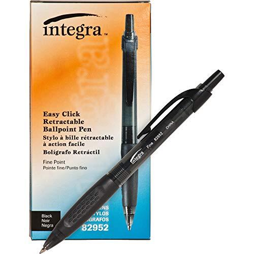 Integra Ballpoint Pen, Retractable, Fine Point, Black Barrel/Ink ...