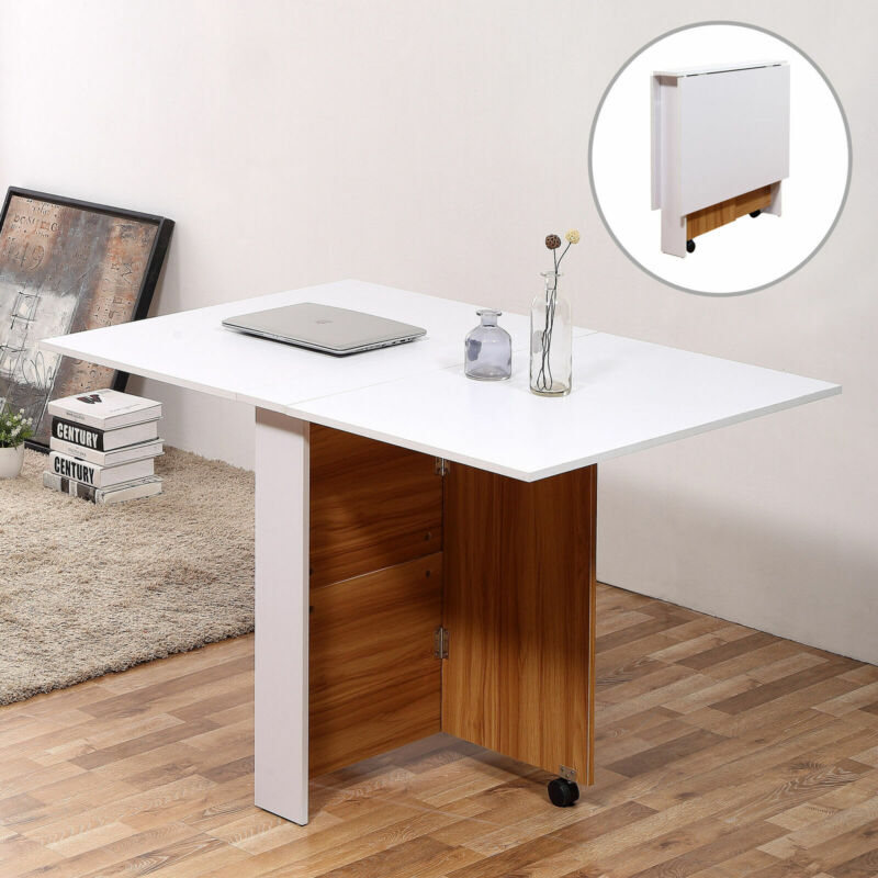 Fold Away Dining Table Space Saving kitchen White Wood 4-6 seater ...