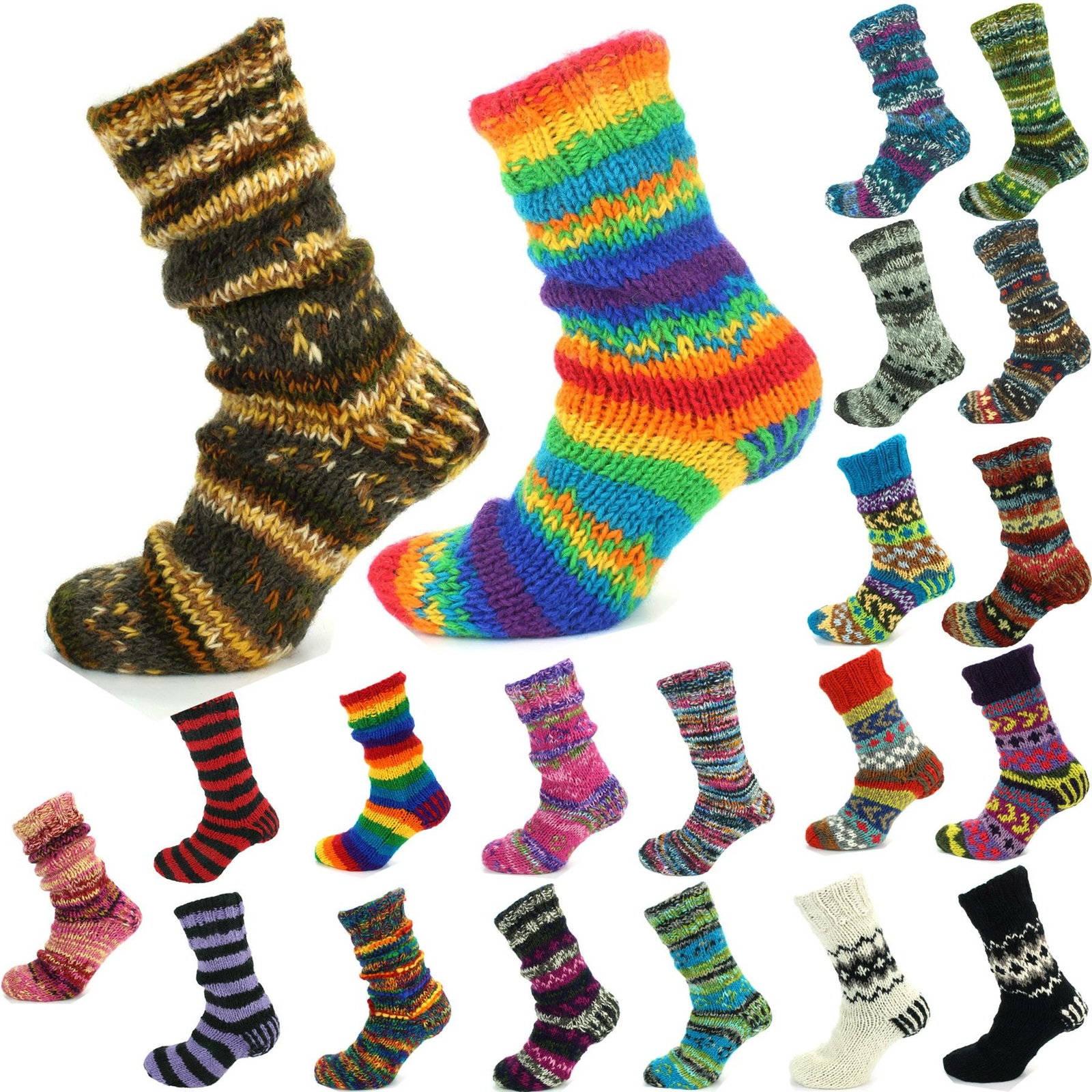 WOOL SOCKS FLEECE LINED CHUNKY KNIT STRIPED SLOUCH SLIPPER WINTER WARM wool-socks-fleece-lined-chunky-knit-striped-slouch-slipper-winter-warm