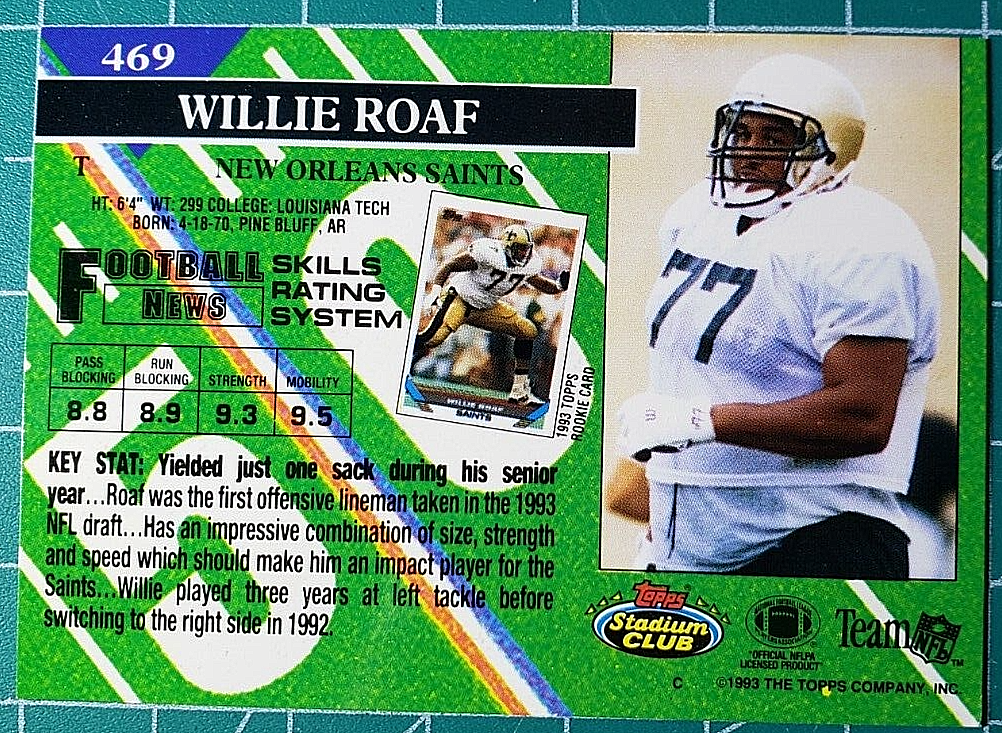 1993 Stadium Club First Day #469 Willie Roaf ROOKIE CARD Team: New ...