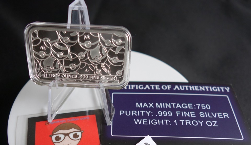 pokemon 1 oz .999 fine silver art bar trading card low mintage Pikachu ...