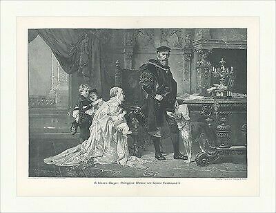 Philippine Welser vor Kaiser Ferdinand I. Liezen-Mayer Adel Holzstich C ...