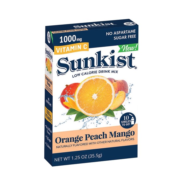 6 Boxes Sunkist Drink Singles Togo Orange Peach Mango Flavor 1000mg C ...