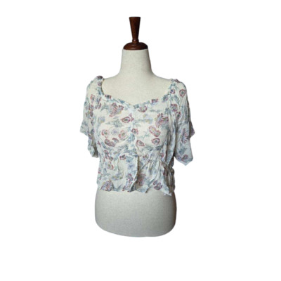 True Craft NWT Short Sleeve Cinched Front Top floral white size XL | eBay