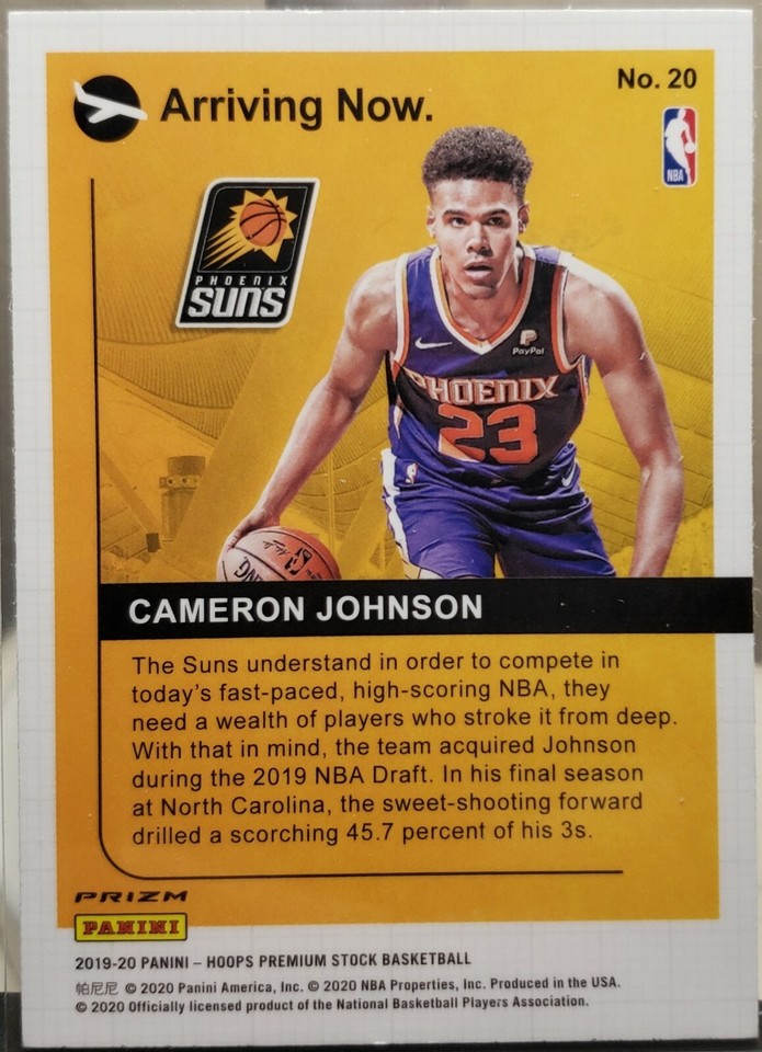 2019-20 Hoops Premium Cameron Johnson Ariving Soon Orange Prizm ...